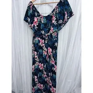 always indigo | Dresses | Always Indigo Black Tropical Floral Off The ...